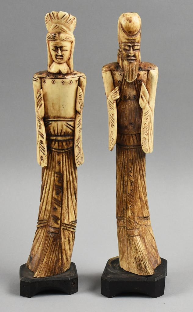 Antique Chinese Emperor & Empress, Carved Bone Figures Auction
