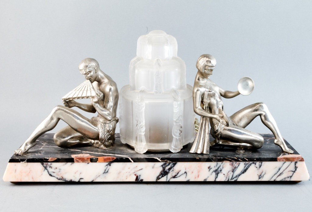 Art Deco Sabino Paris Marble Base Lamp as is