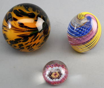 Three Vintage Art Glass Paperweights