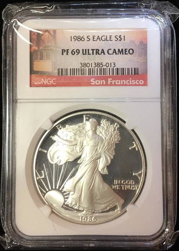 1986 S $1 American Proof Silver Eagle Ngc Pf69 Ultra