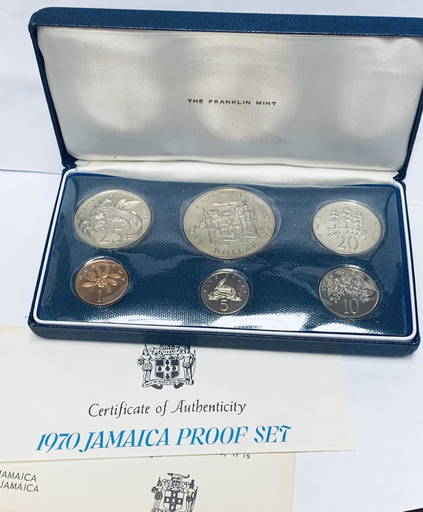1970 Jamaica Proof Set With Silver $1 Box & Coa The