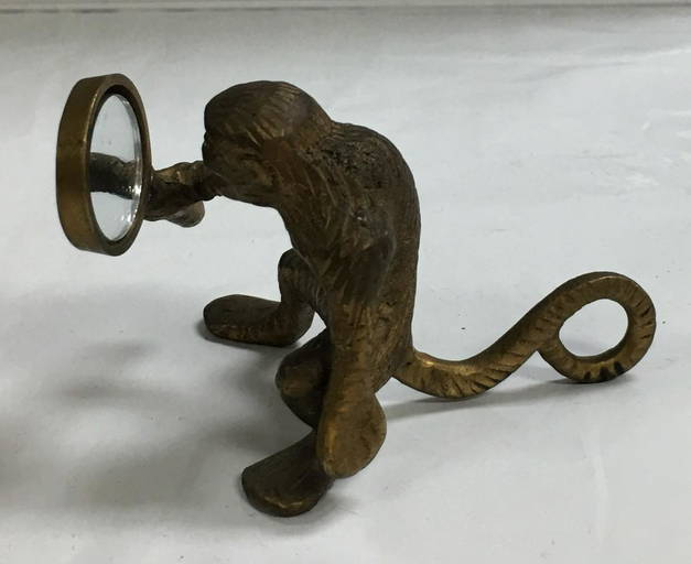 Vintage Brass Monkey Holding A Mirror Figurine