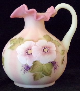 Hand Painted Fenton Pitcher signed A Brock