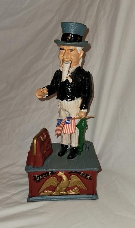 Vintage 11" Cast Iron Uncle Sam Bank