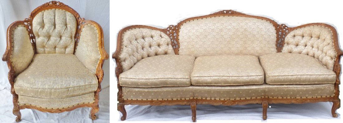 1930's Deutsch Bros Carved Sofa & Parlor Chair