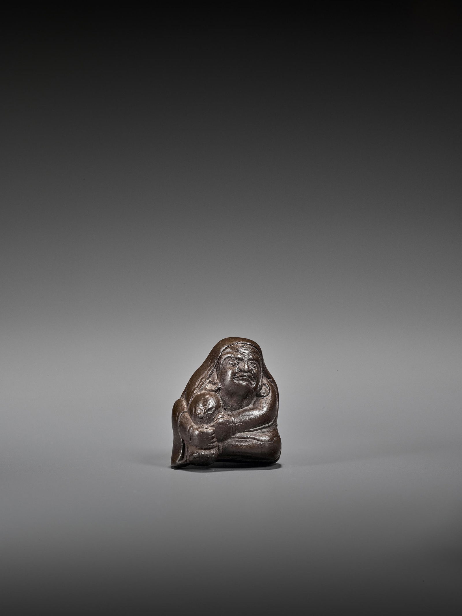 A Rare Bizen Pottery Netsuke Of Daruma