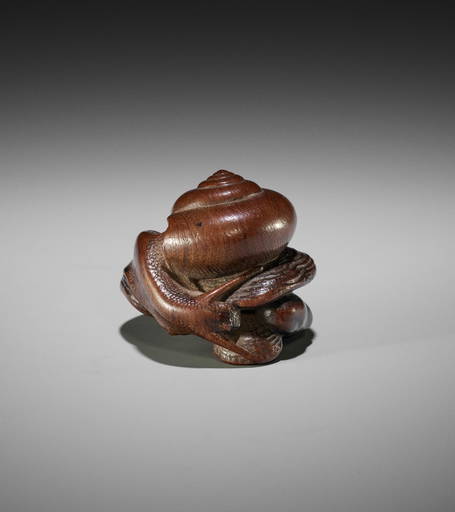 Hoichi: A Fine Wood Netsuke Of A Snail On Reishi