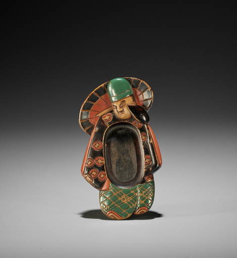 Masatoshi: A Lacquered Wood 'inkstone' Netsuke