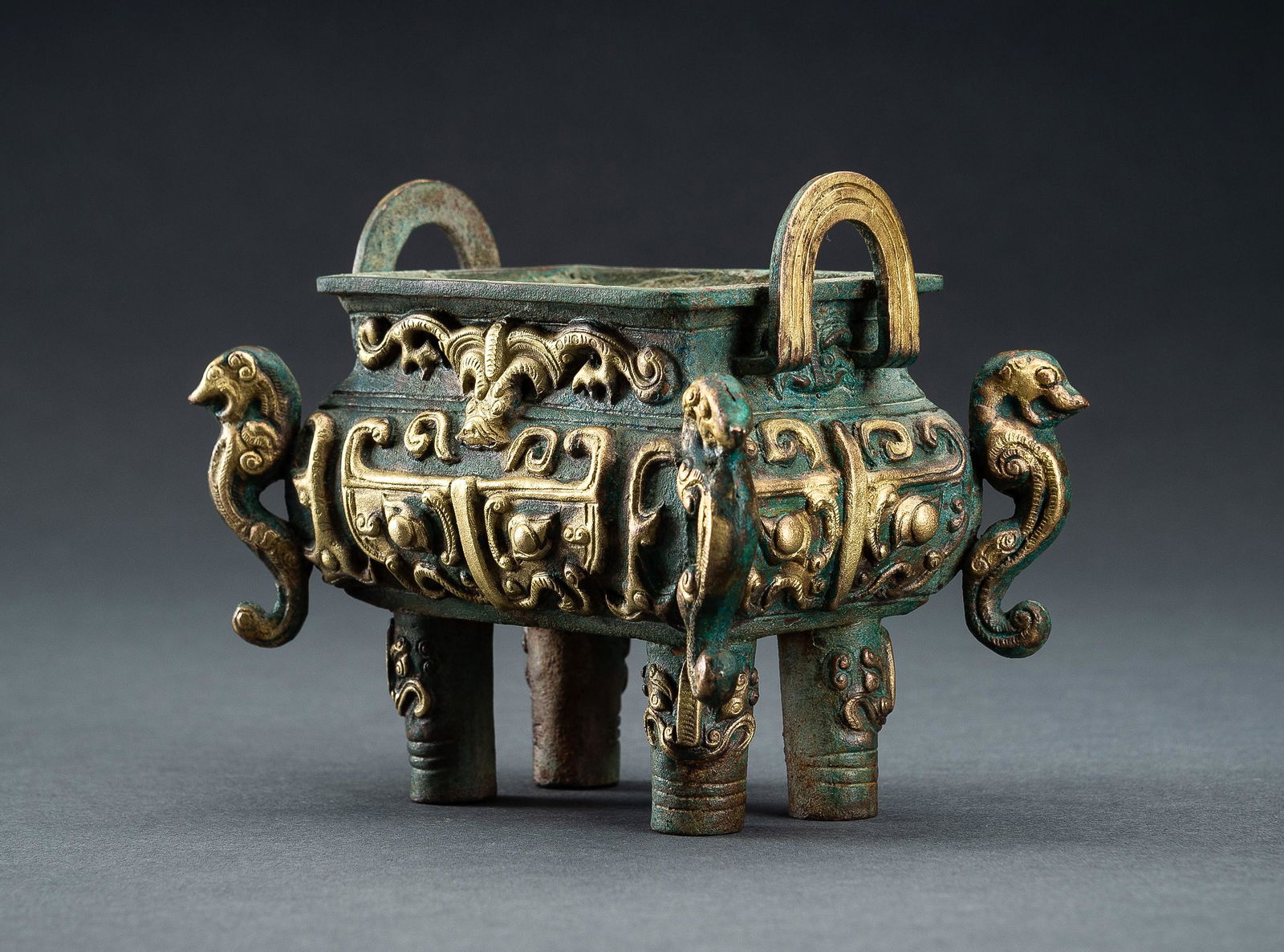 An Archaistic Fire Gilt Copper Repoussã‰ Censer