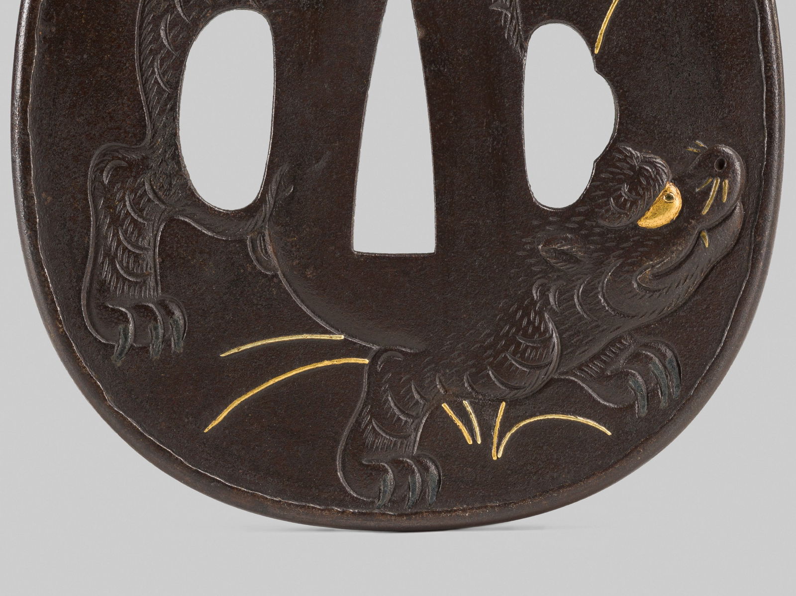 An Iron Tsuba With Tigers Amongst Bamboo Auction