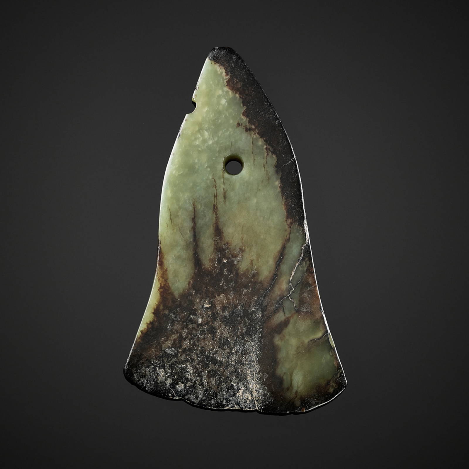 A Rare Green And Brown Jade Axe, Qijia Culture Auction