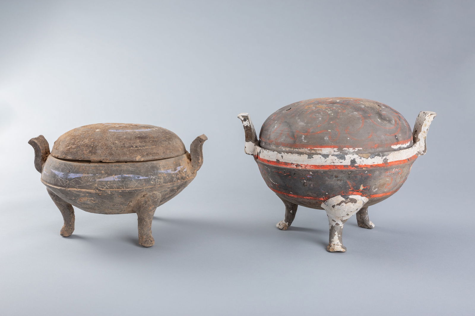 Two Pottery Tripod Cauldrons, Ding, Western Han Dynasty Auction
