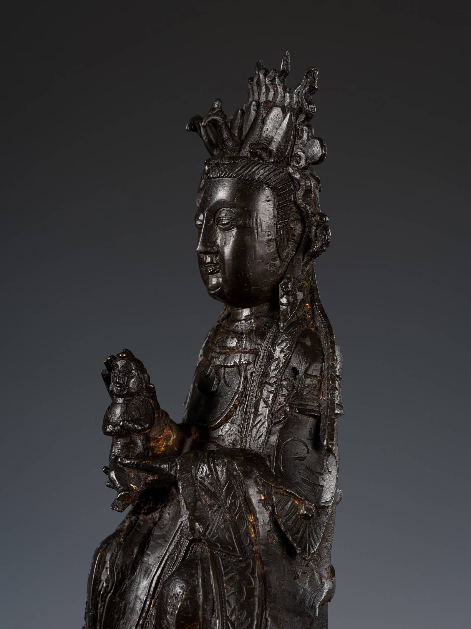 A Bronze Figure Of Songzi Guanyin And Child, Ming Dynasty Auction