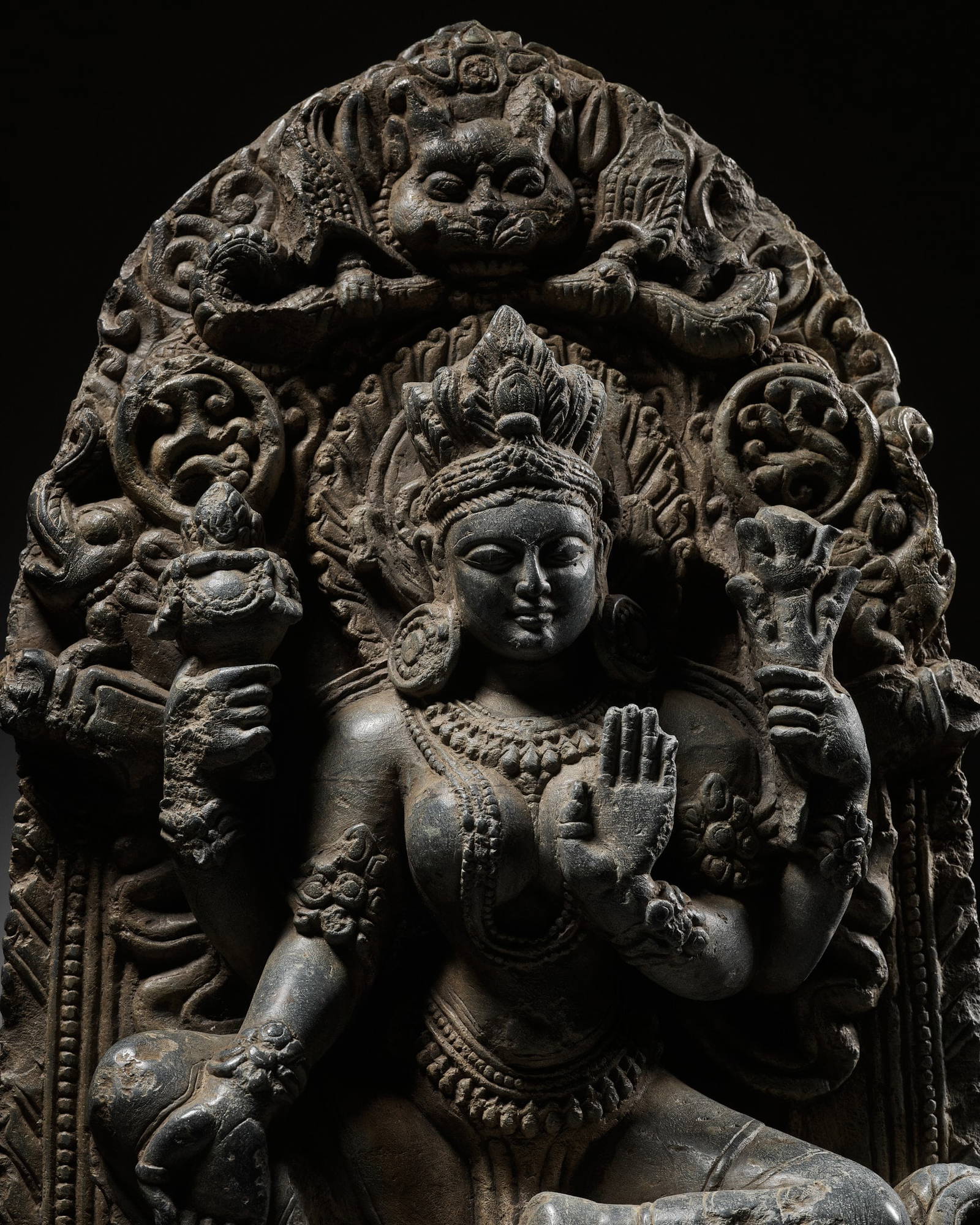 A Black Stone Stele Of Varuni, The Goddess Of Wine, Nepal, 13th Century Auction