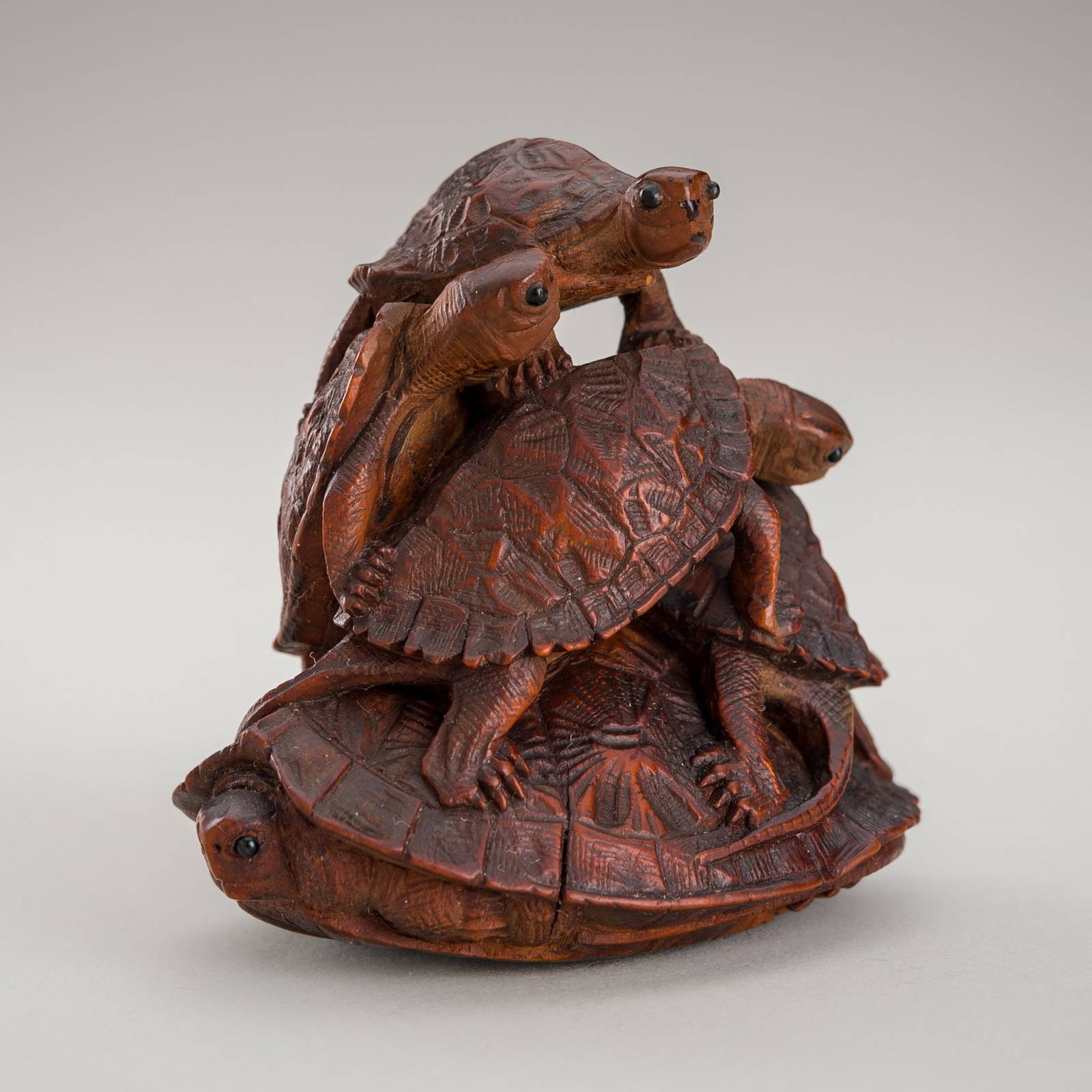 A Large Wood Netsuke Of A Turtle Pyramid Auction