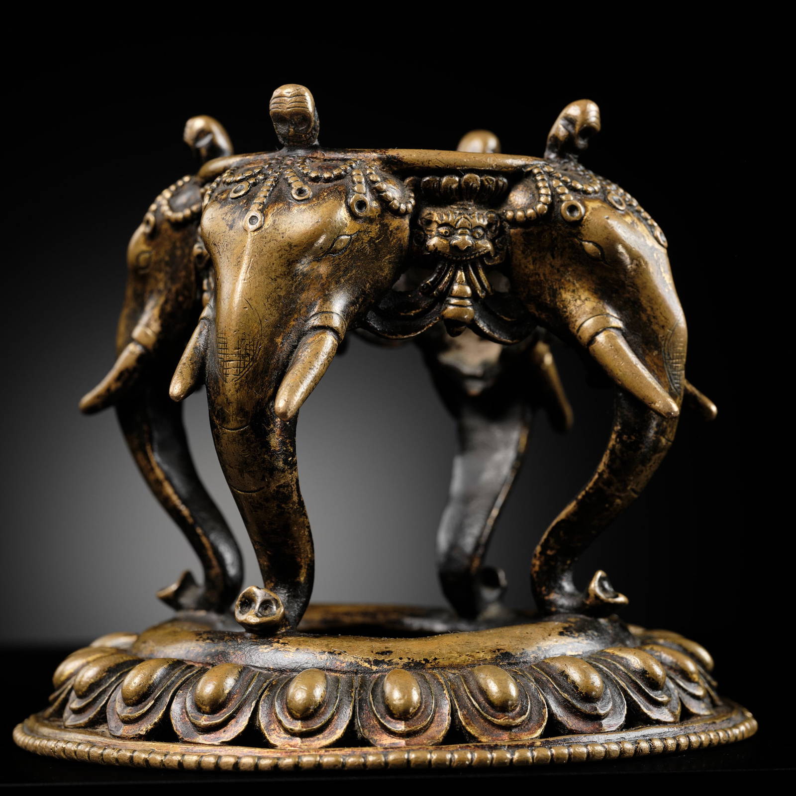 A Bronze 'elephant' Lingam Or Kapala Stand, Circa 17th - 18th Century ...