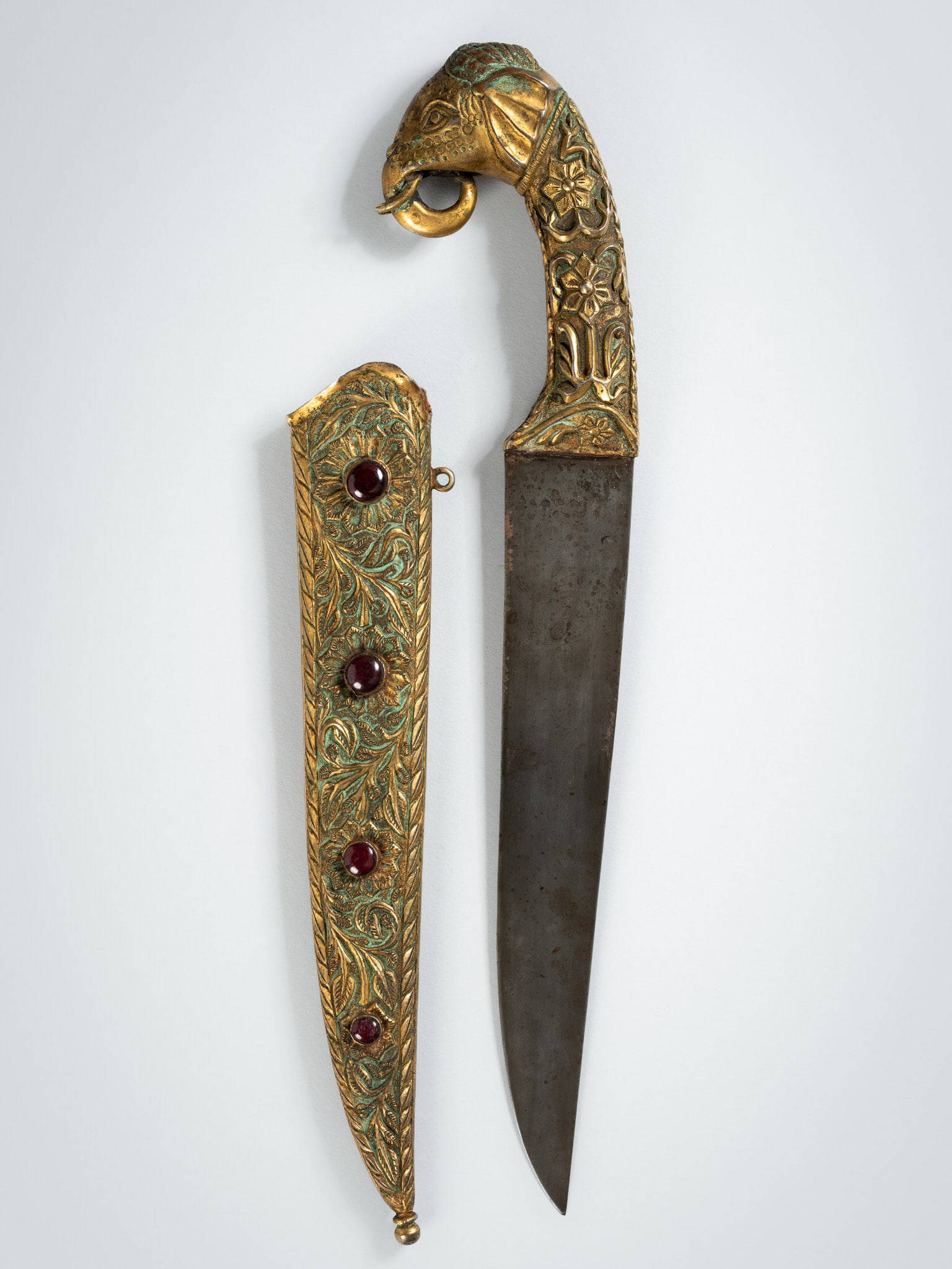 A Mughal-style Gilt-repoussé 'elephant' Dagger And Scabbard, Khajar, C ...