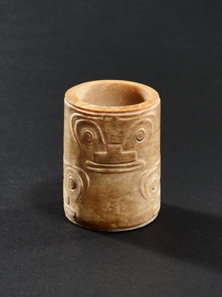 CYLINDRICAL CONG-TYPE JADE WITH MASK DESIGN