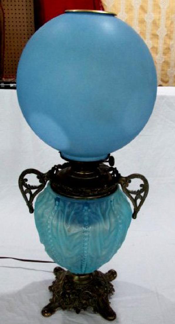 Blue Satin Glass Gone With the Wind Lamp