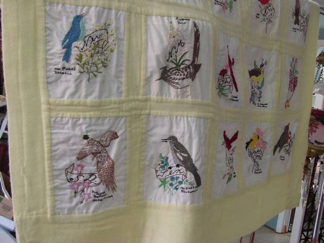 1950s Embroidered State Bird Quilt