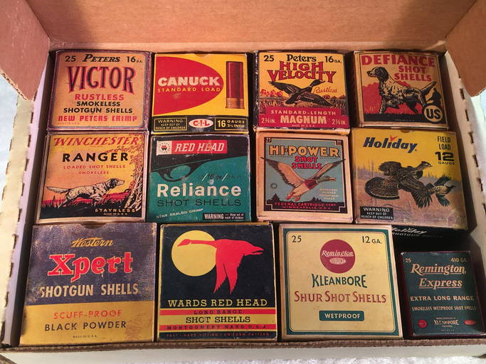 Group Of (12) Vintage Miniature Shotgun Shell Boxes.