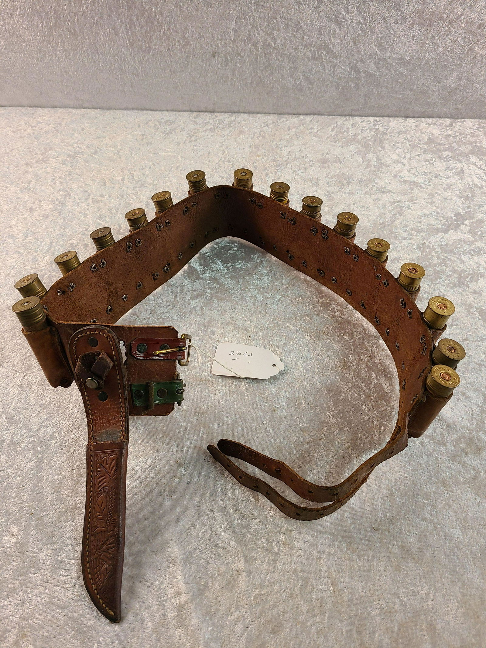 Vintage Leather Shotgun Shell Belt With Knife Sheath.
