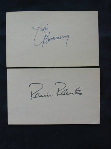 Robin Roberts & Jim Bunning 3 X 5 Autographs