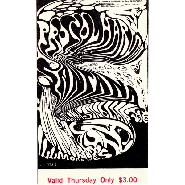 Procol Harum Santana 1968 Vintage Concert Ticket Procol Harum Santana 1968 Vintage Concert Ticket