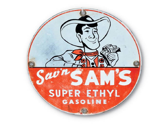 Sav'n Sam's Super Ethyl Gasoline Sign