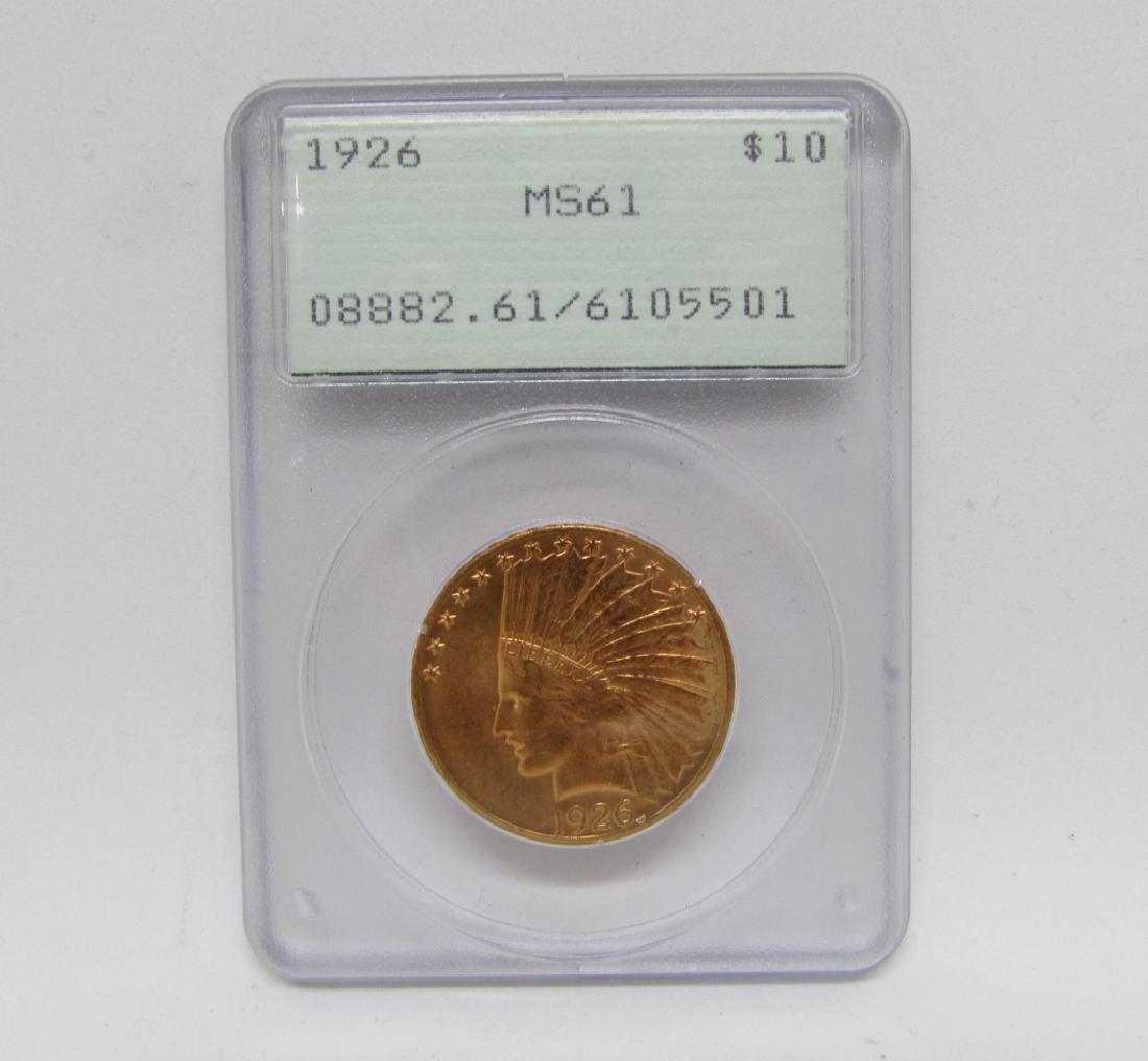 1926 $ 10 DOLLAR GOLD INDIAN COIN MS 61 PCGS