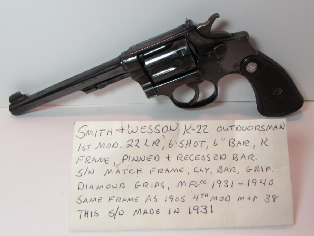 S&w K 22 Outdoorsman 1st Mod 22lr 6 Shot K Handgun