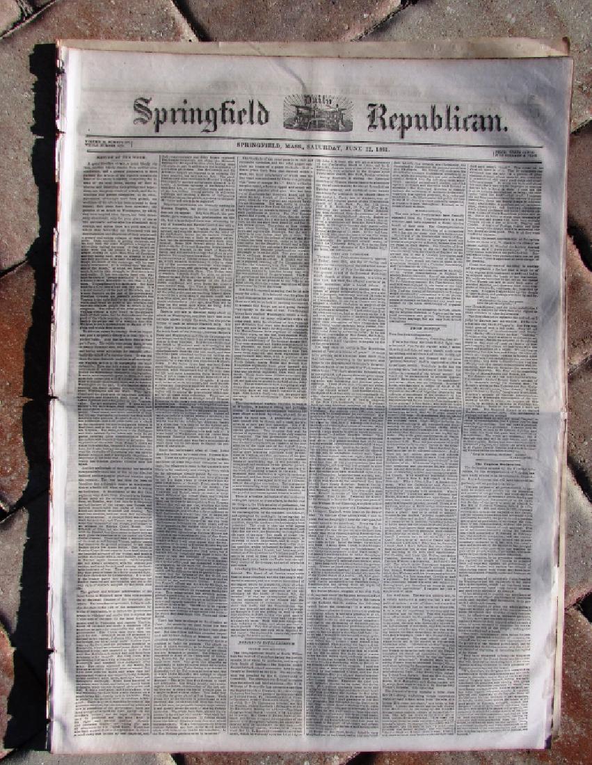 1861 CIVIL WAR NEWSPAPER SPRINGFIELD REPUBLICAN