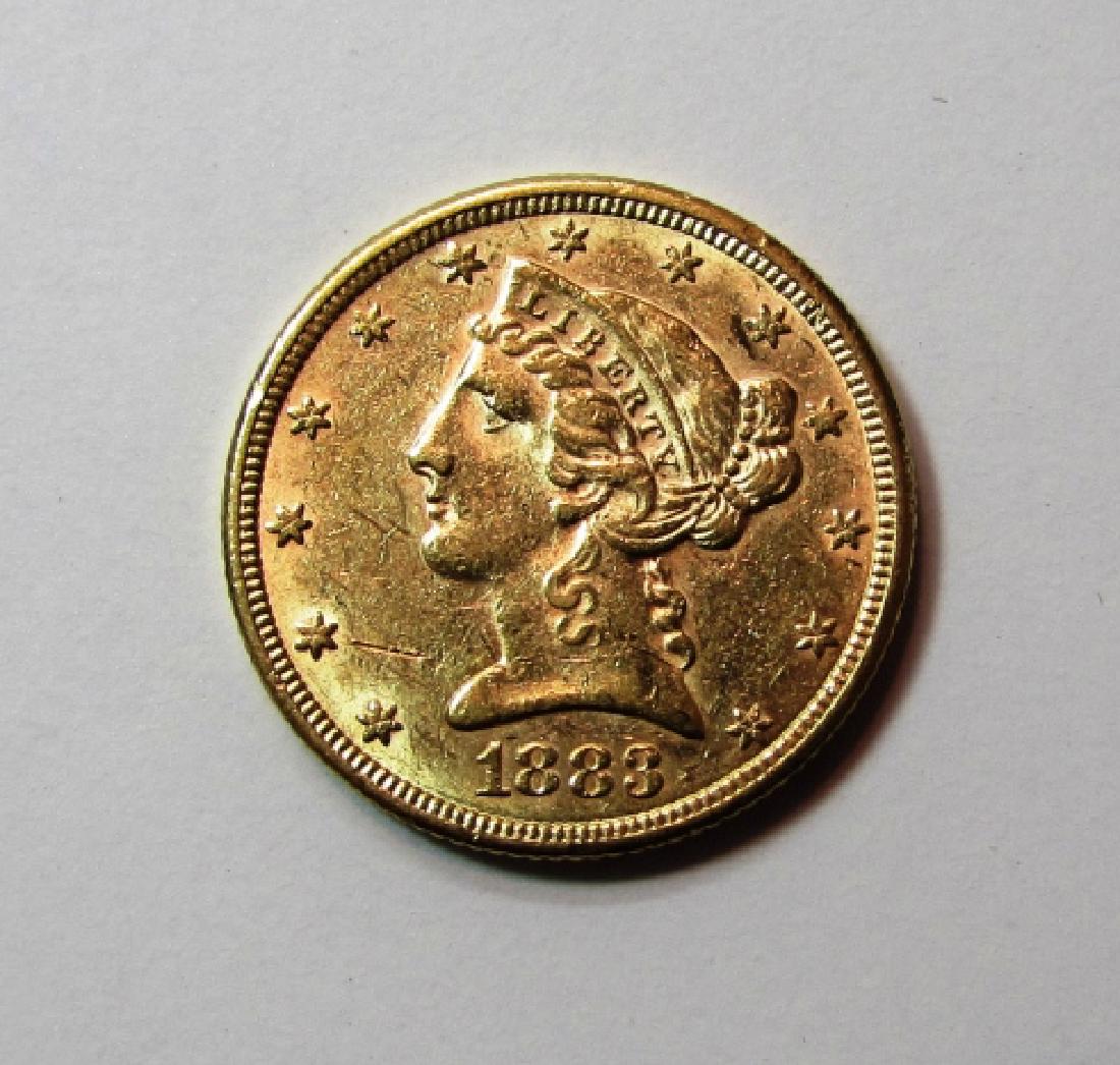1883 $5 DOLLAR US GOLD COIN LIBERTY HALF EAGLE