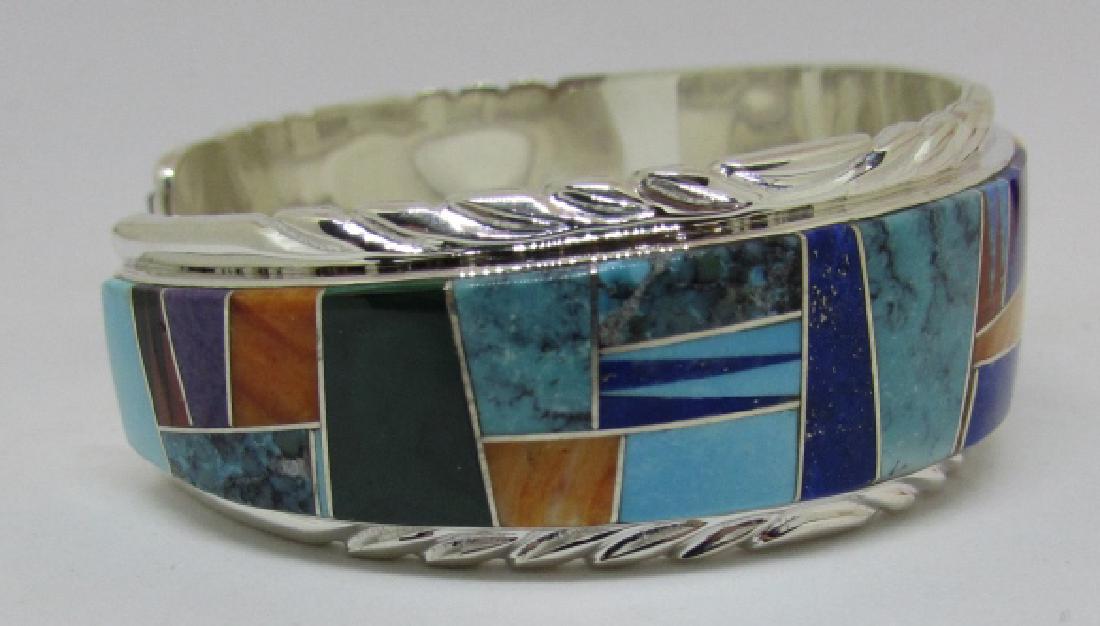 ZUNI TURQUOISE STERLING SILVER CUFF BRACELET INLAY