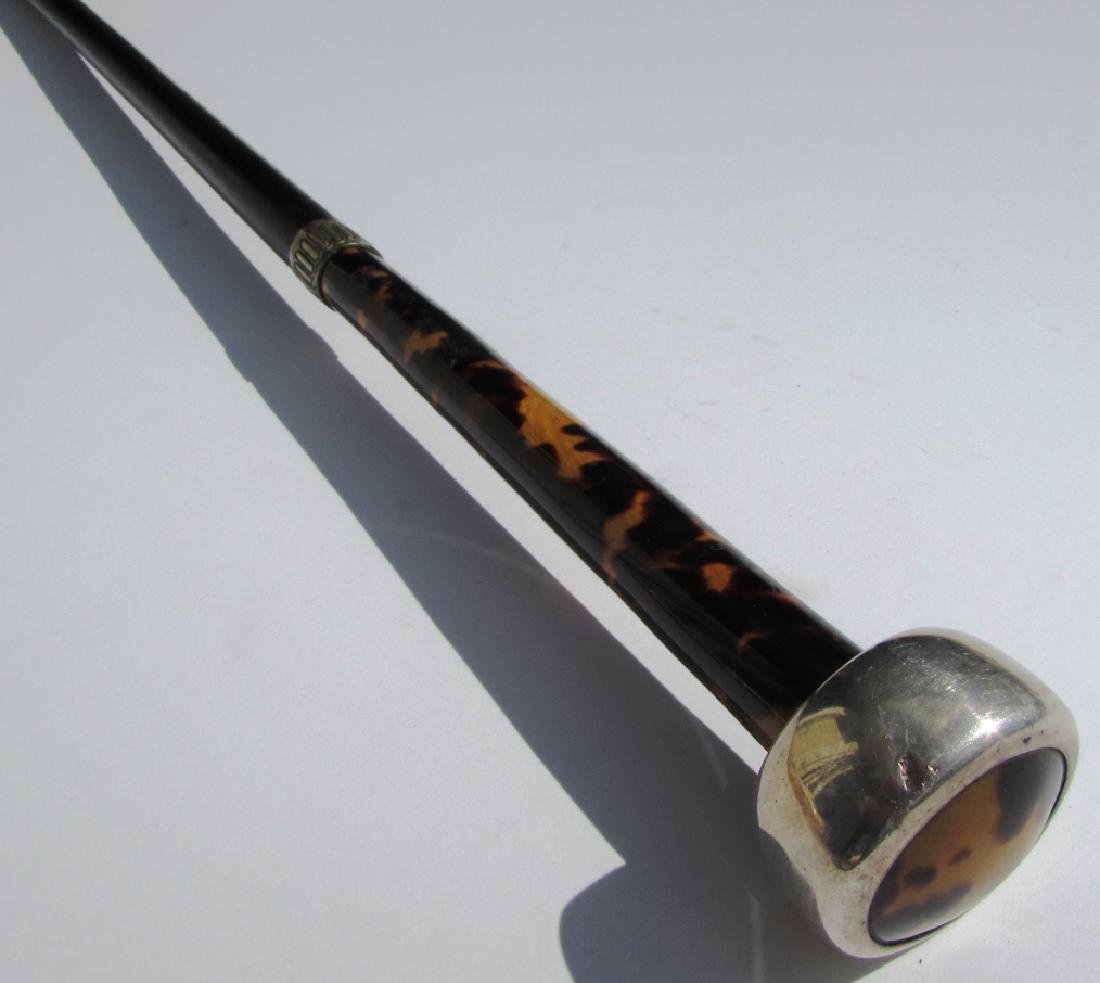 TORTOISESHELL CANE STERLING SILVER WOOD ANTIQUE