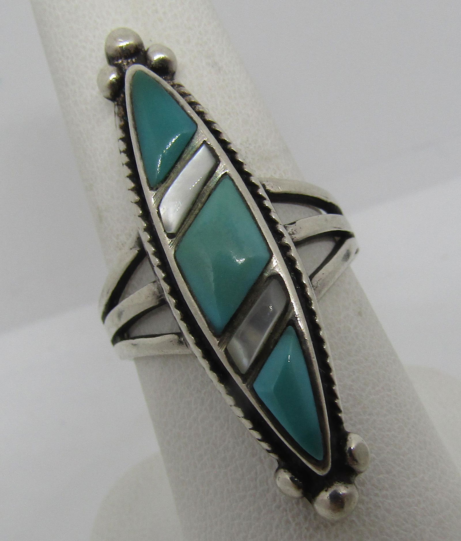 Inlay Gem Turquoise Mop Ring Sterling Silver