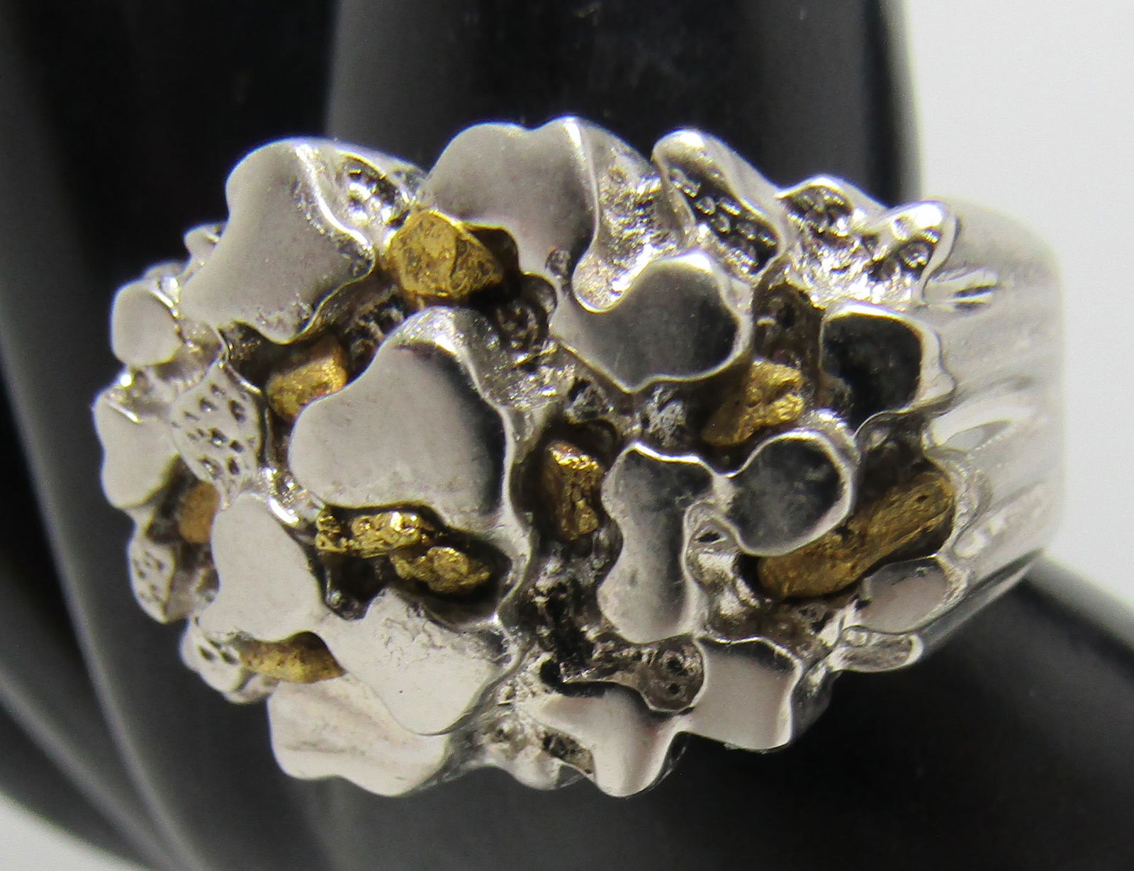 Solid Gold Nugget In Sterling Silver Ring