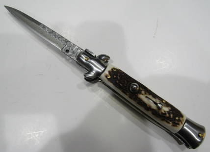 Large Stag Push Button Switchblade Knife