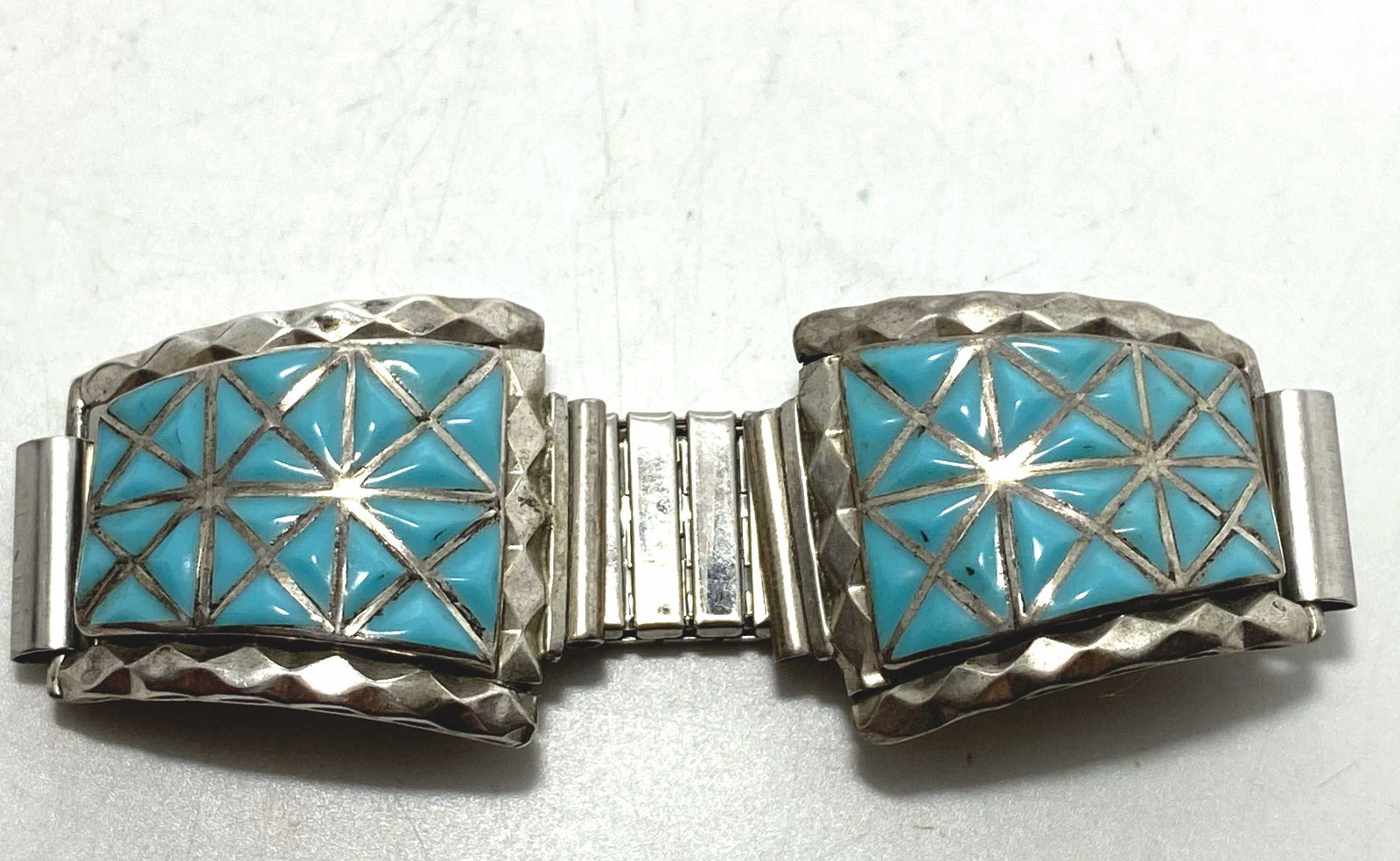 Geometric Sterling Turquoise Watch Band Ends Auction