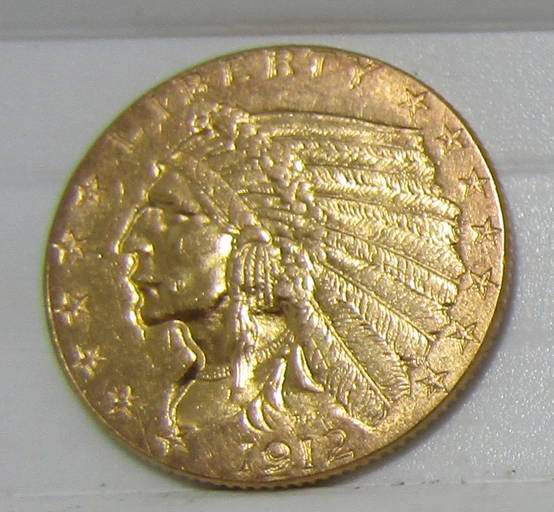 1912 Us Gold Indian 2 1/2 Dollar Coin