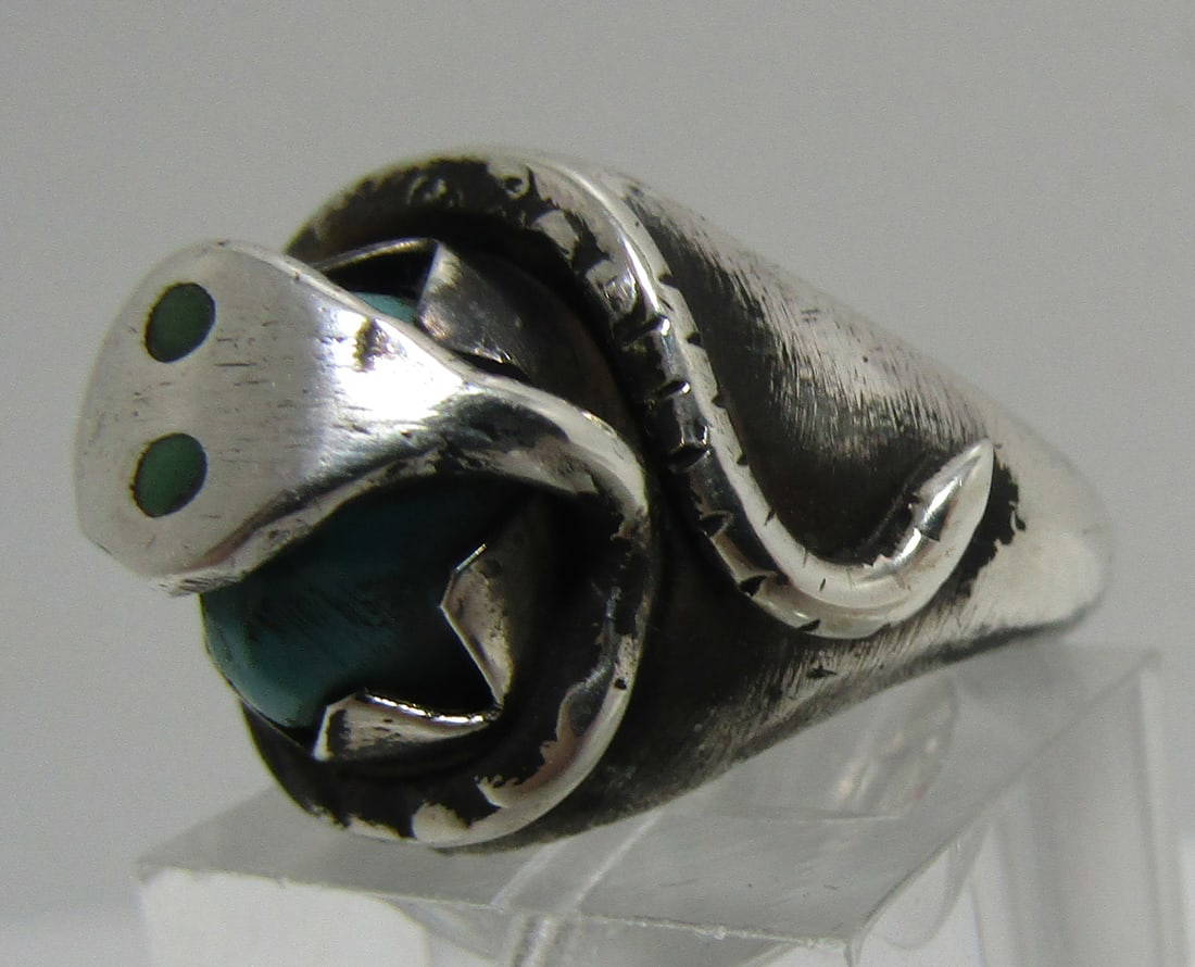 Effie C Turquoise Snake Ring Sterling Silver Inlay Auction