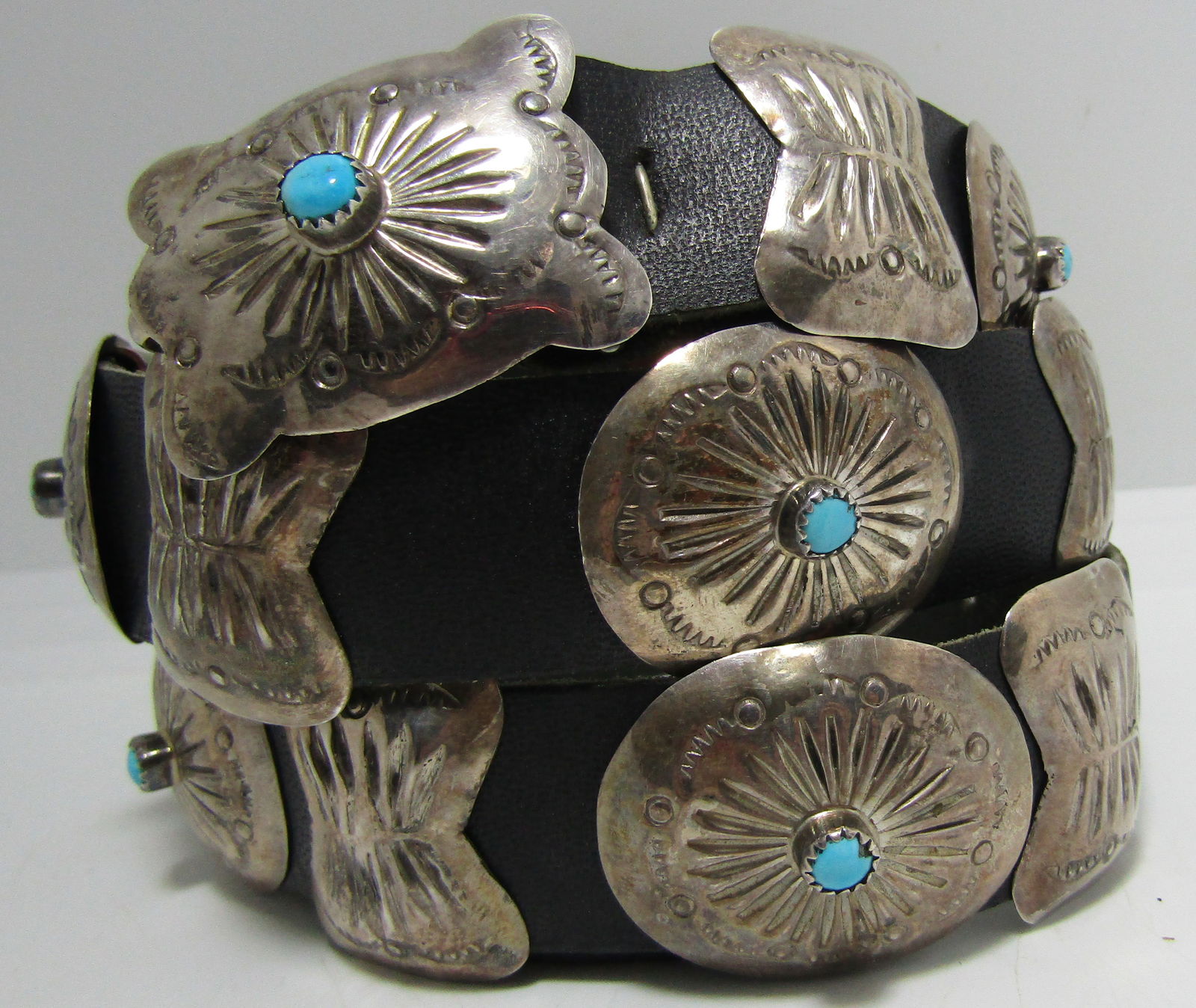 Jh" Turquoise Concho Belt Sterling Silver 36