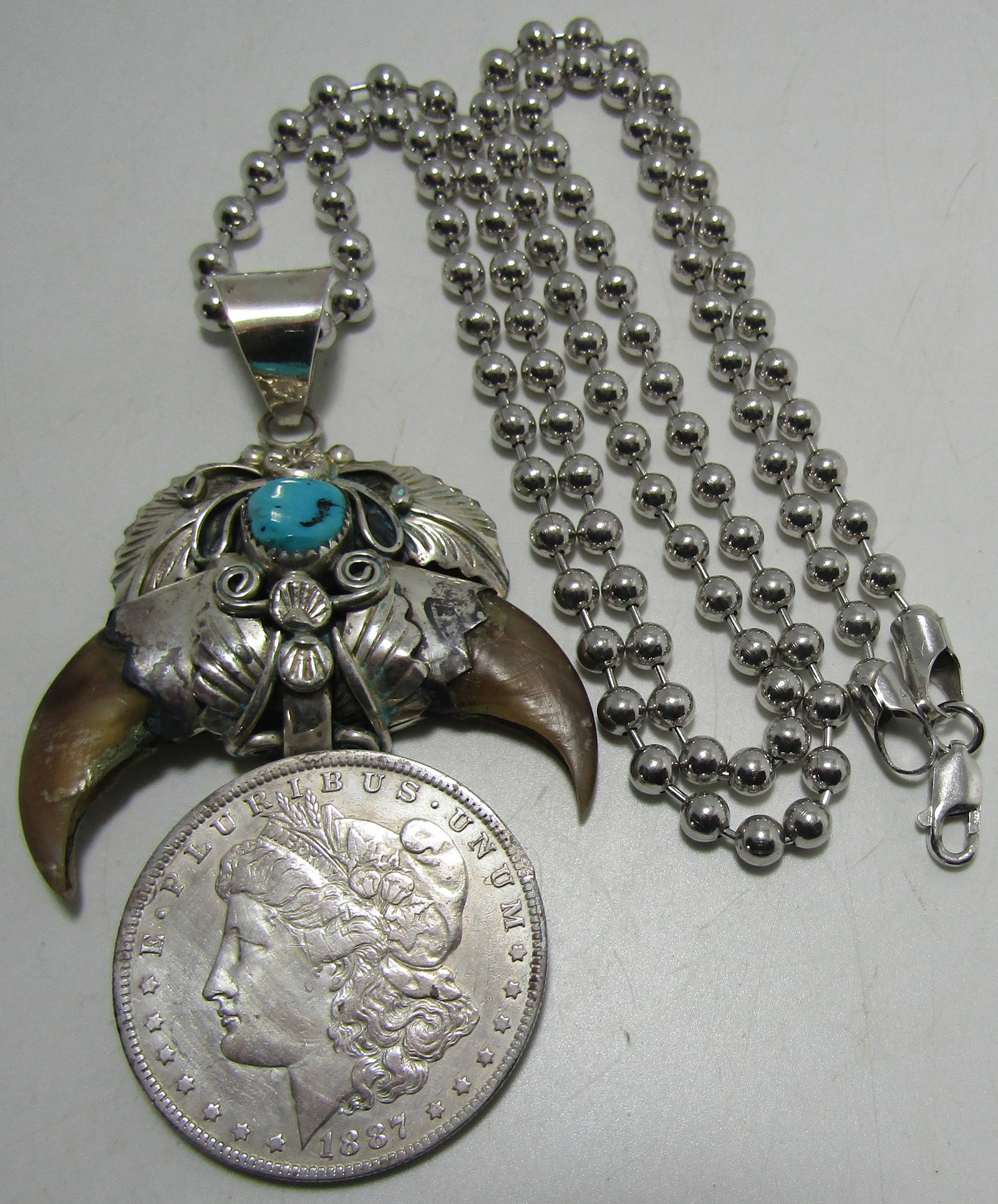 "db" Silver Dollar Bear Claw Necklace Sterling Sil Auction