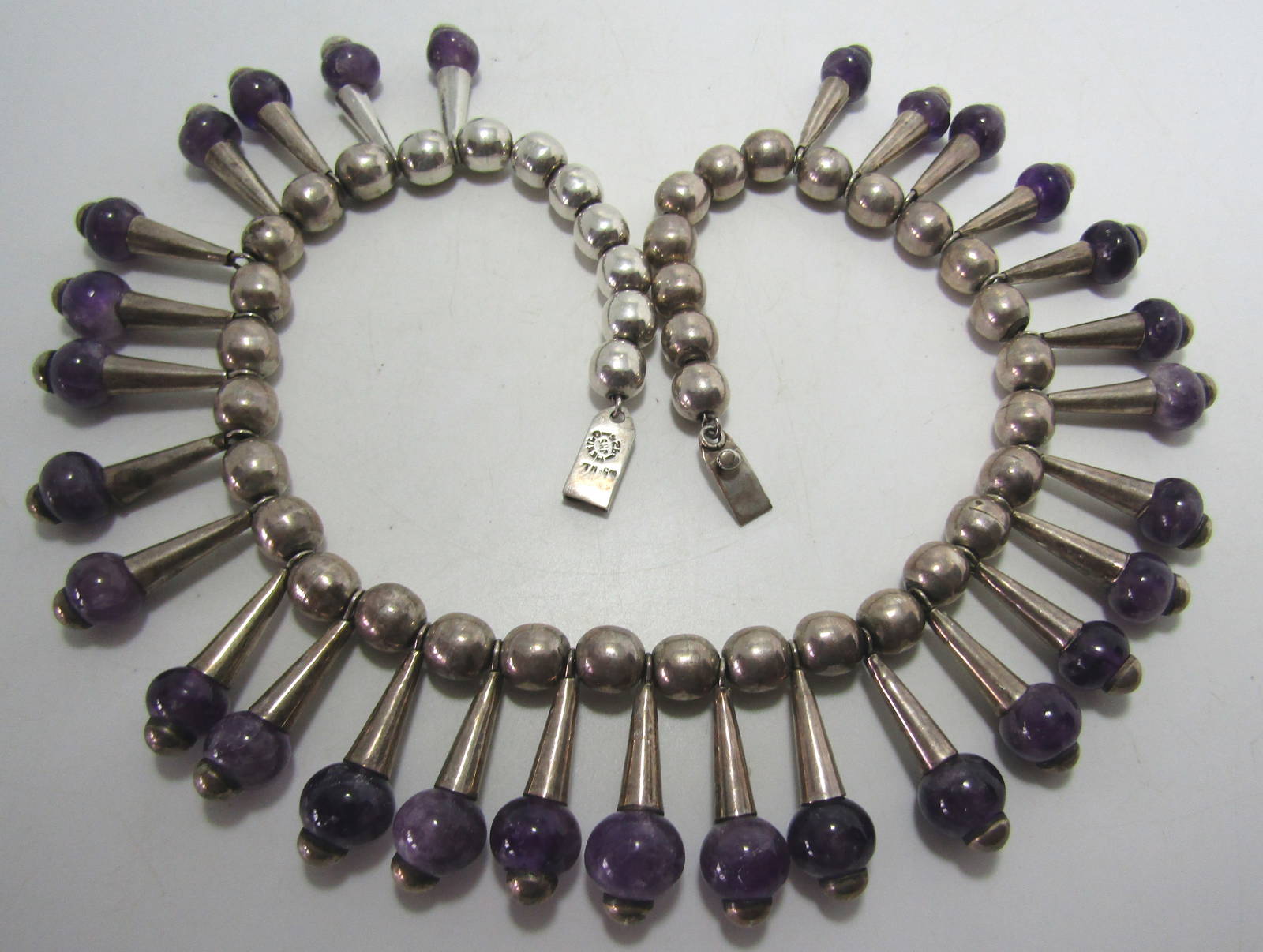 Tm-65 Jms Amethyst Necklace Sterling Silver Taxco Auction