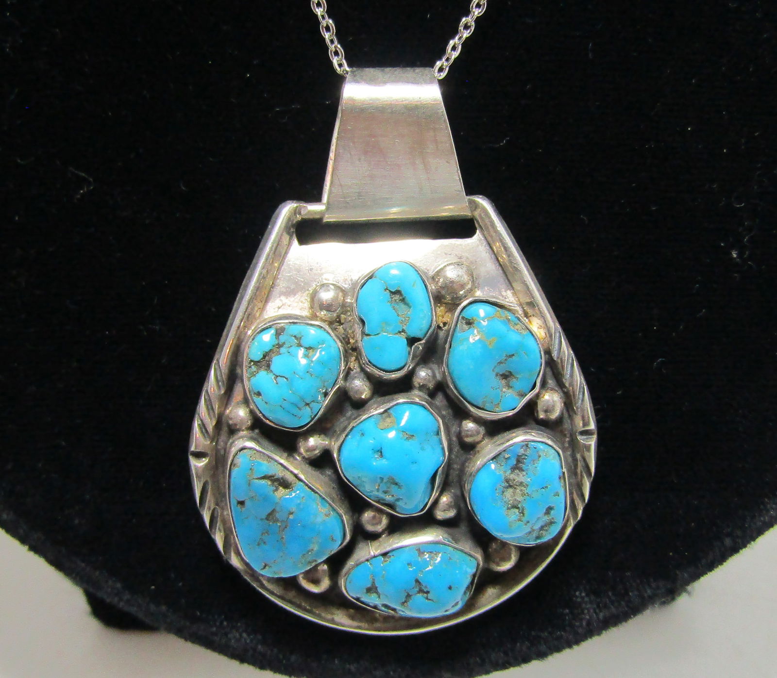 Sterling Turquoise Navajo Pendant Necklace Ew Auction