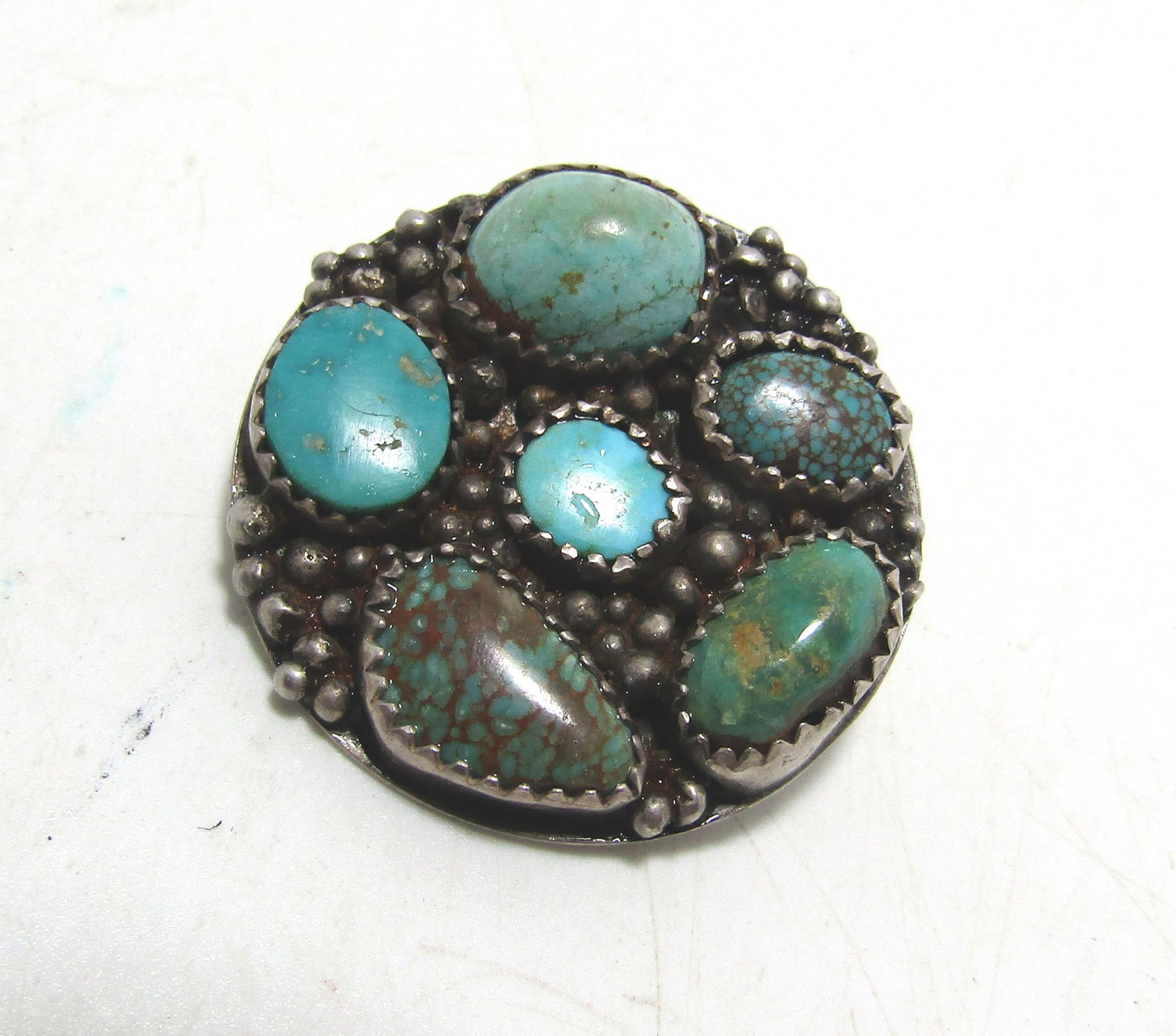 Old Navajo Sterling Turquoise Cluster Pin Brooch Auction