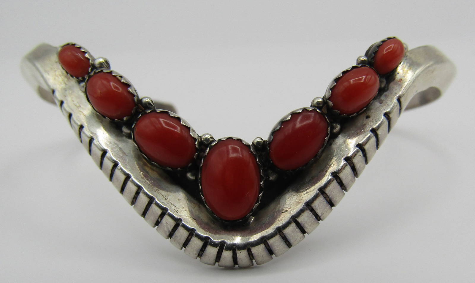 Bea Tom Red Coral Cuff Bracelet Sterling Silver Auction