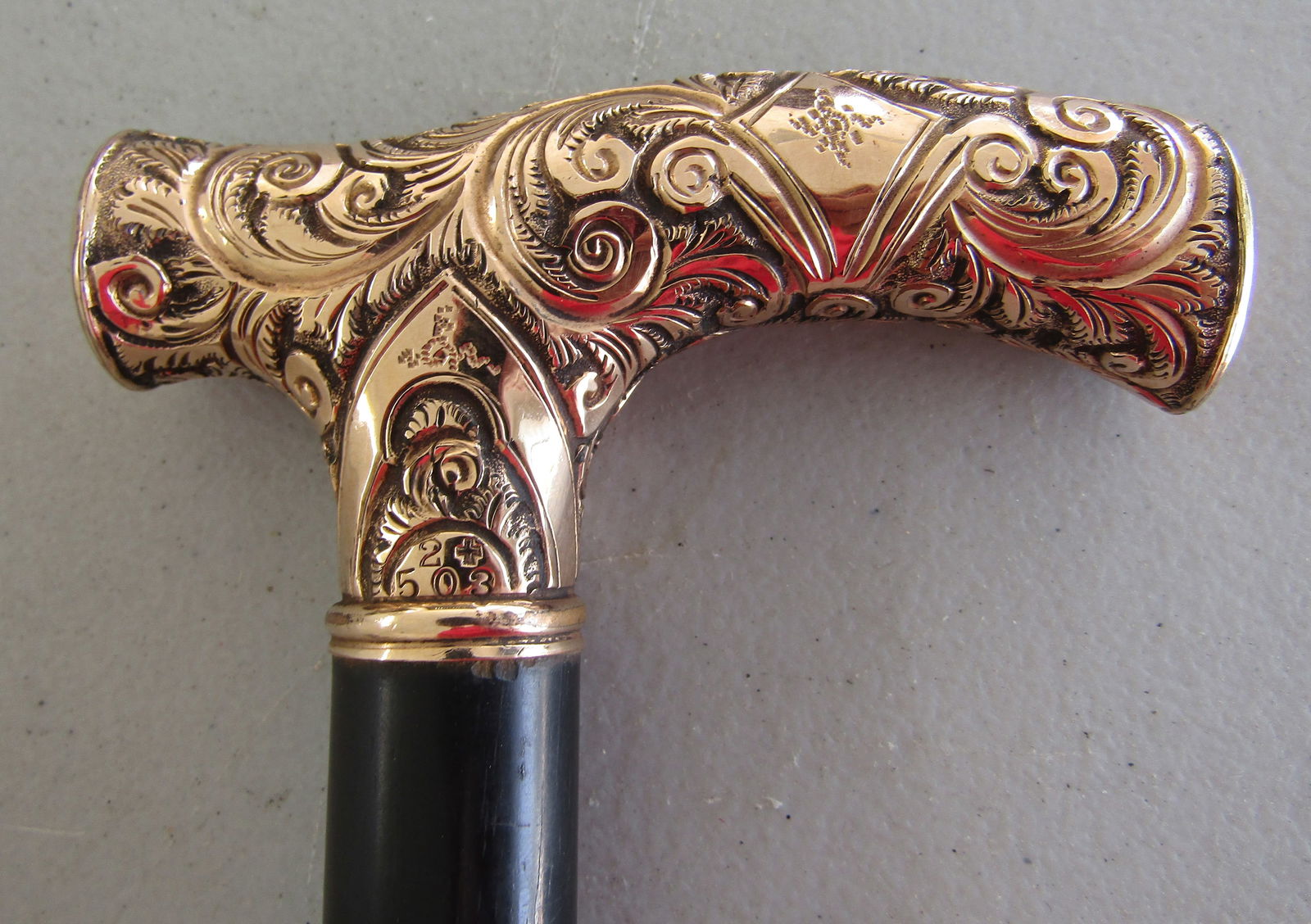 36" Antique Gold Handle Cane Walking Stick Auction