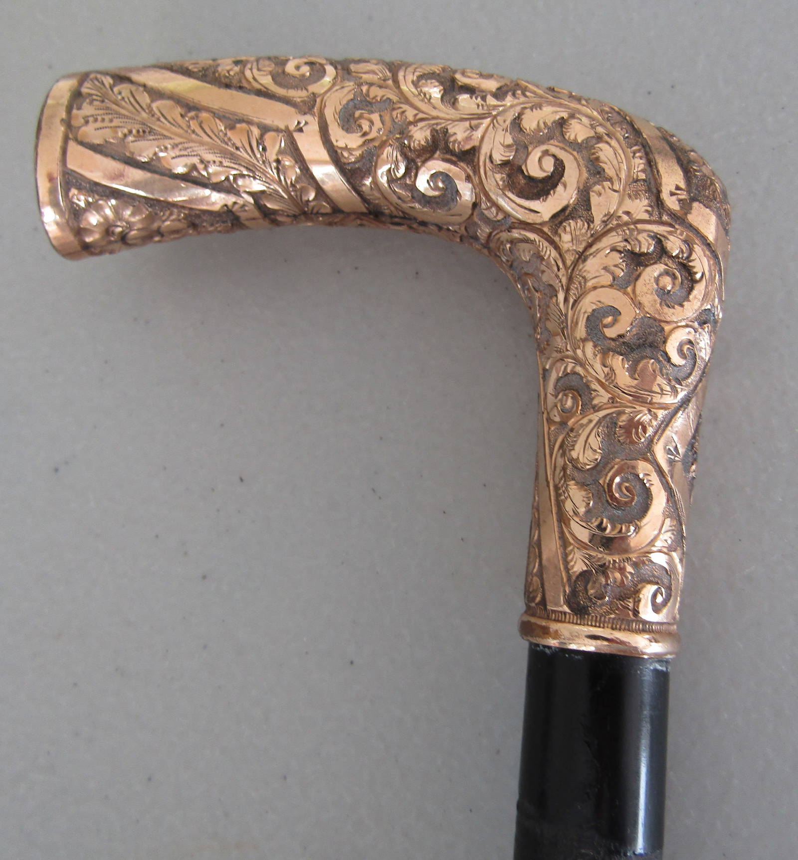 Antique Gold Handle Cane Engraved Walking Stick Auction