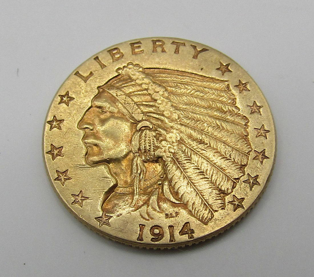 1914 Usa 2 1/2 Indian Dollar Gold Coin Auction